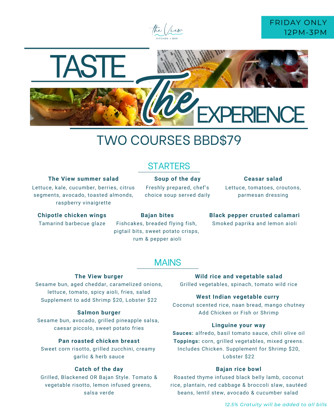 Menus – The View: Kitchen + Bar
