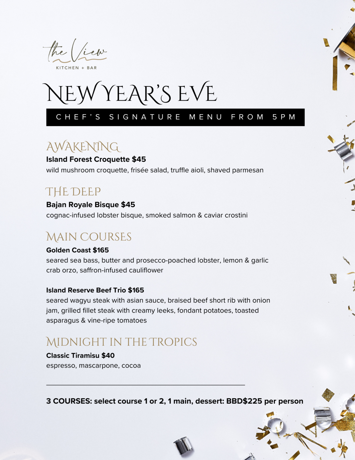 Menus – The View: Kitchen + Bar