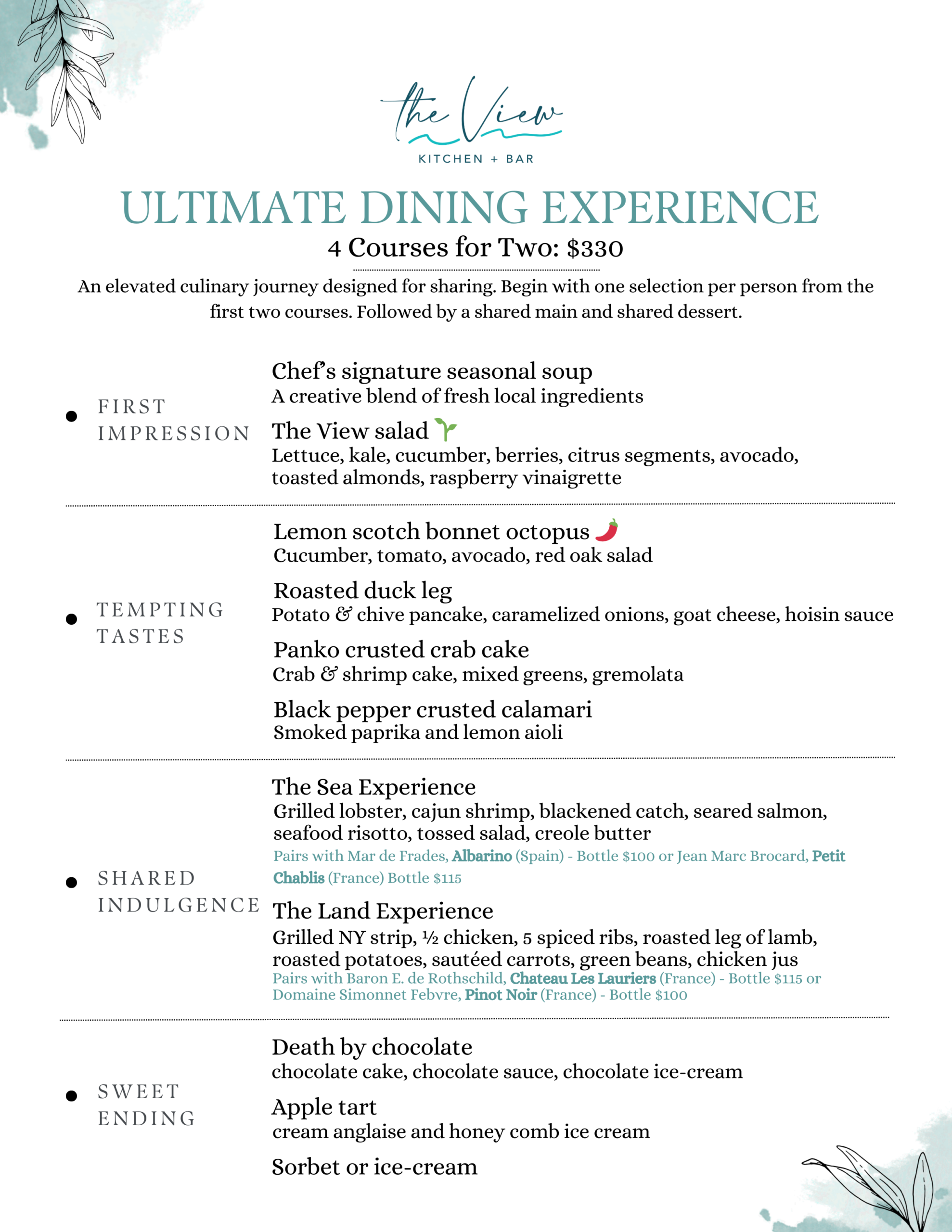Menus – The View: Kitchen + Bar