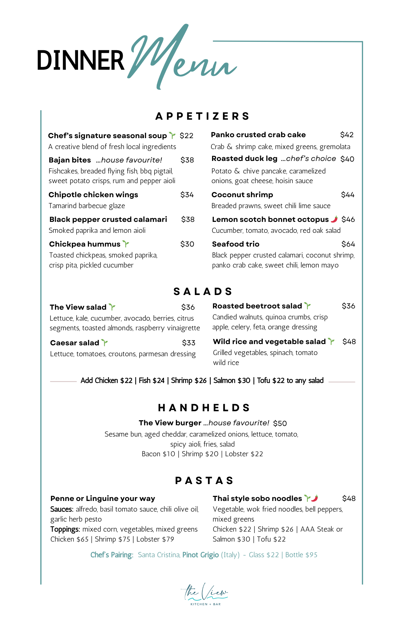 Menus – The View: Kitchen + Bar