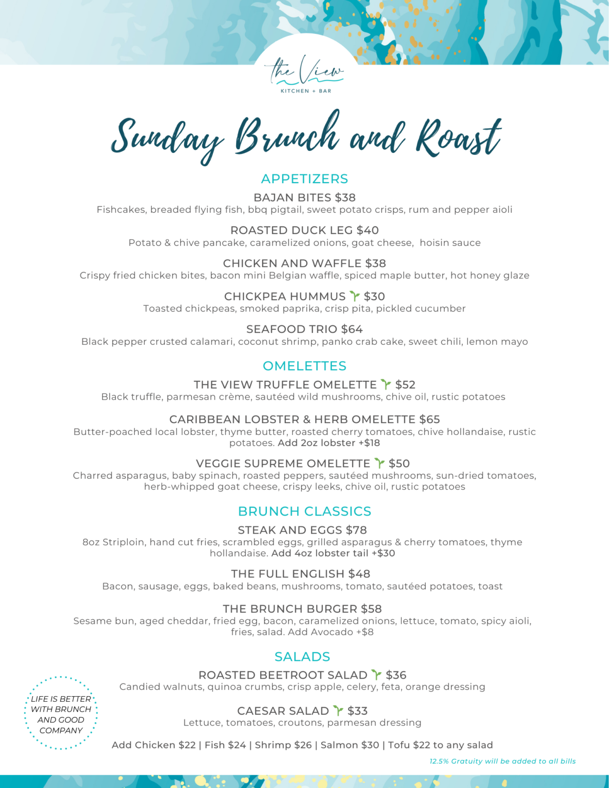 Menus – The View: Kitchen + Bar