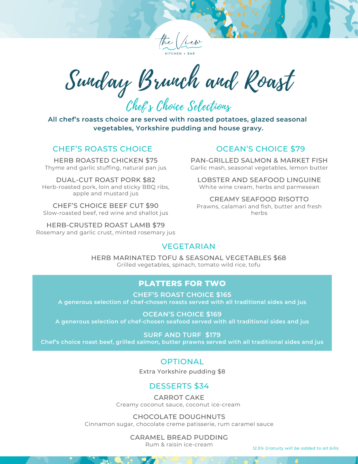 Menus – The View: Kitchen + Bar