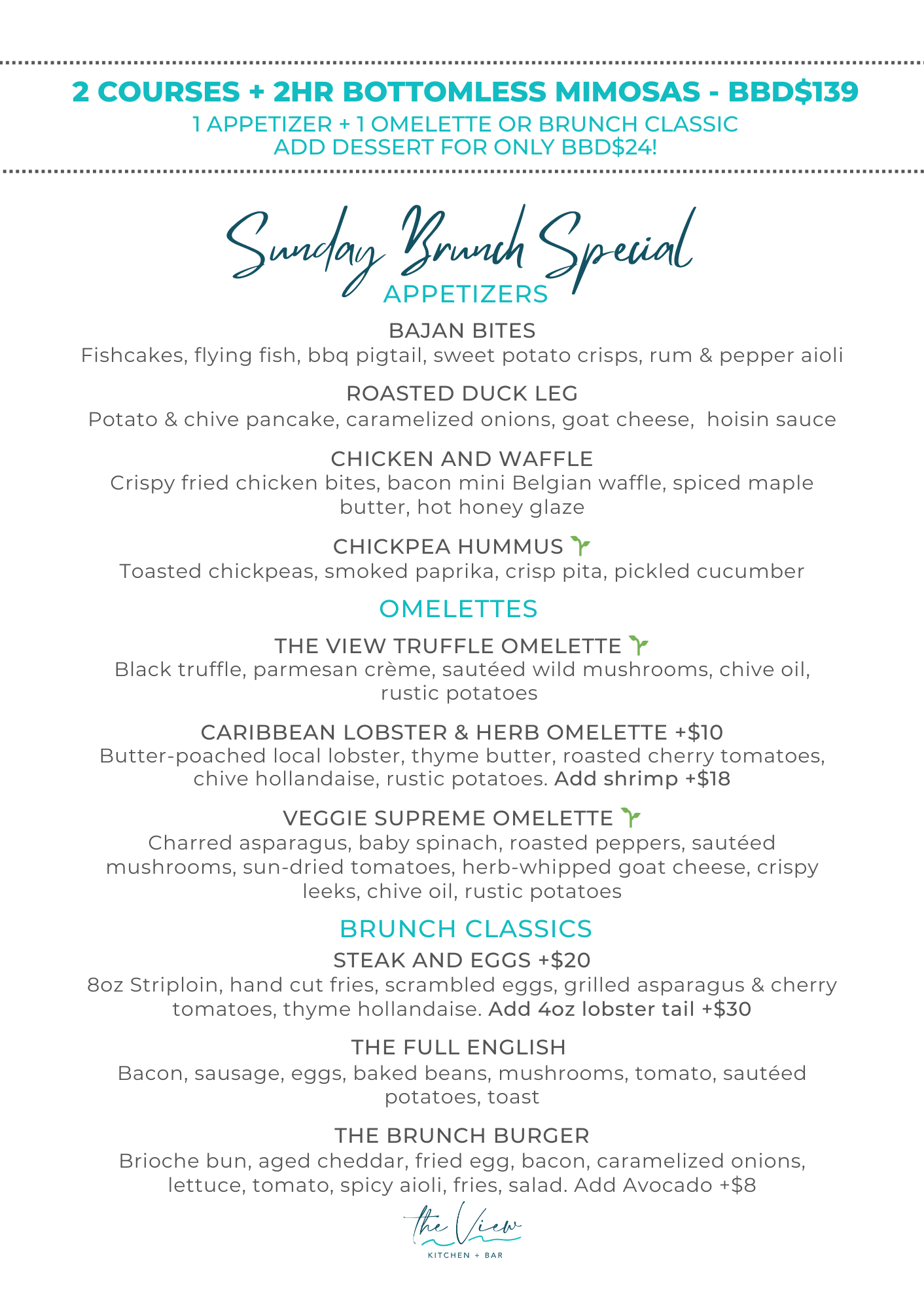 Menus – The View: Kitchen + Bar