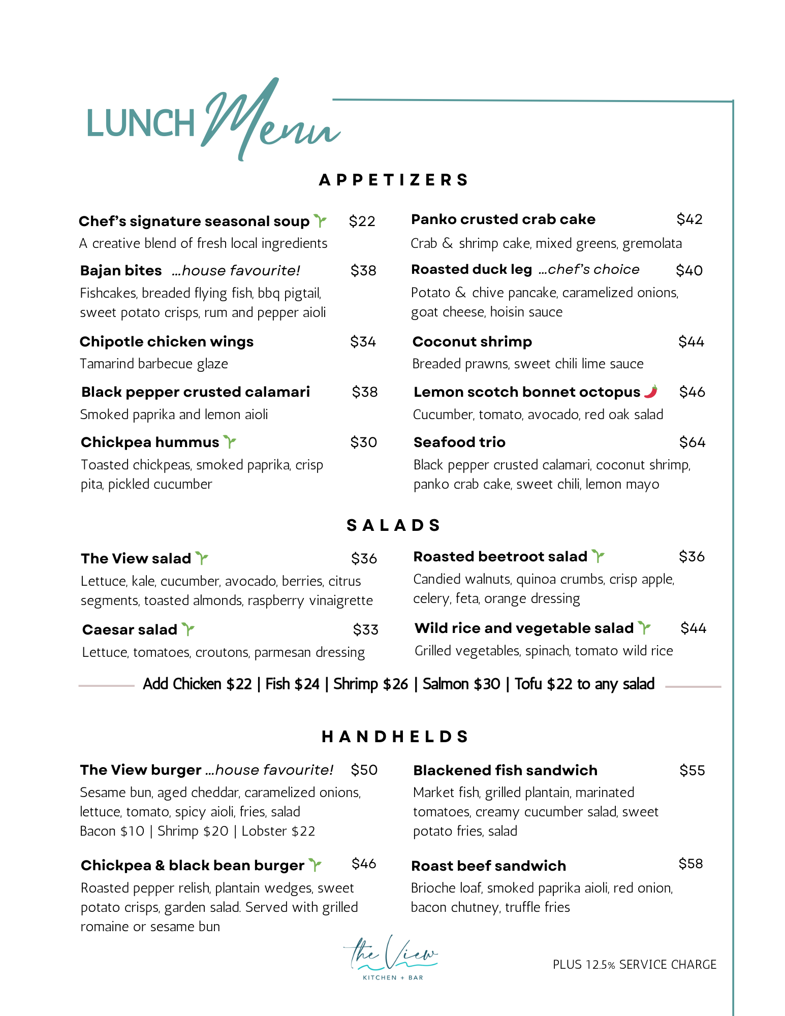 Menus – The View: Kitchen + Bar