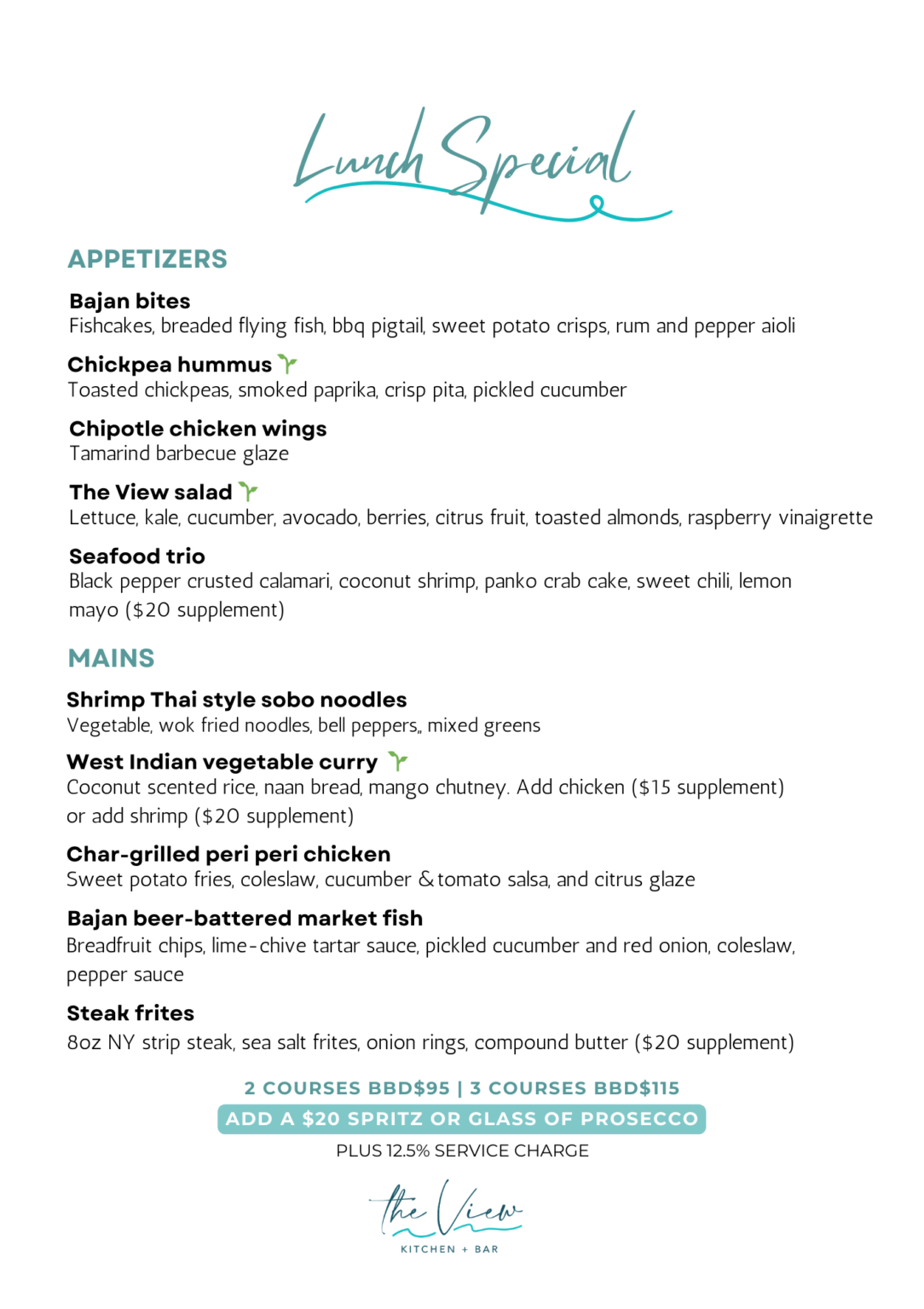Menus – The View: Kitchen + Bar